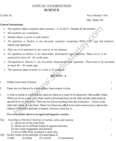 CBSE Class 9 Science Sample Paper J